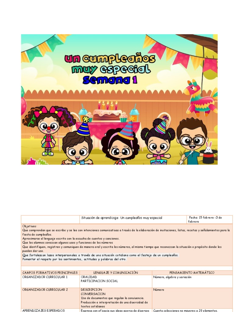 Actividades para el Cumpleaños Escolar | PDF | Evaluación | Inclusión ...
