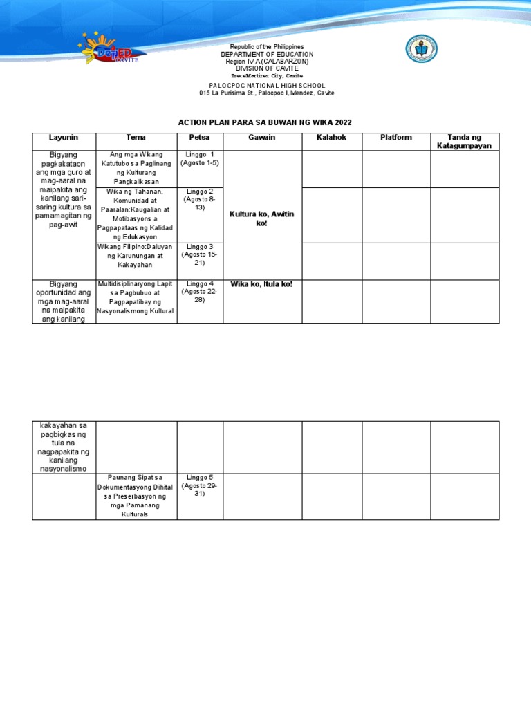 Action Plan para Sa Buwan NG Wika 2022 | PDF