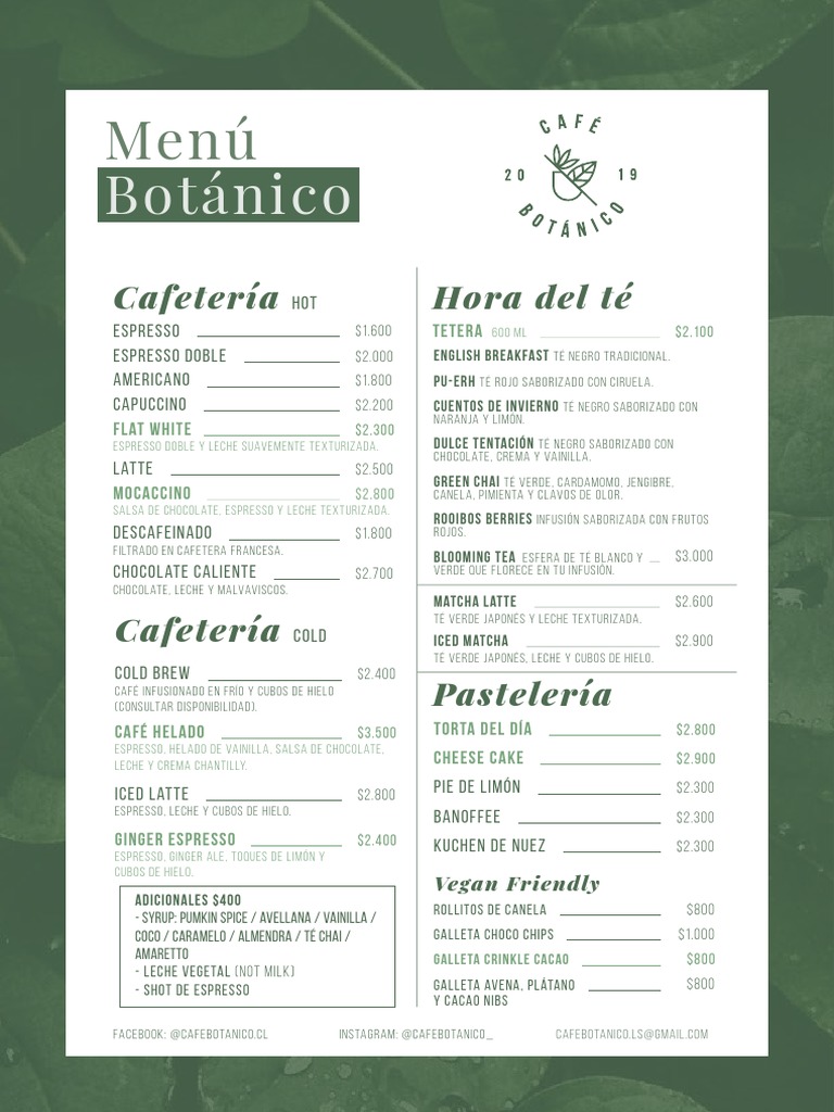 Menú del Café Botánico | PDF | Té | café