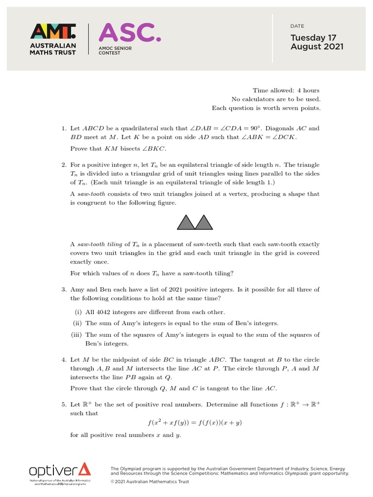 2021 ASC Paper 1 | PDF | Triangle | Elementary Geometry