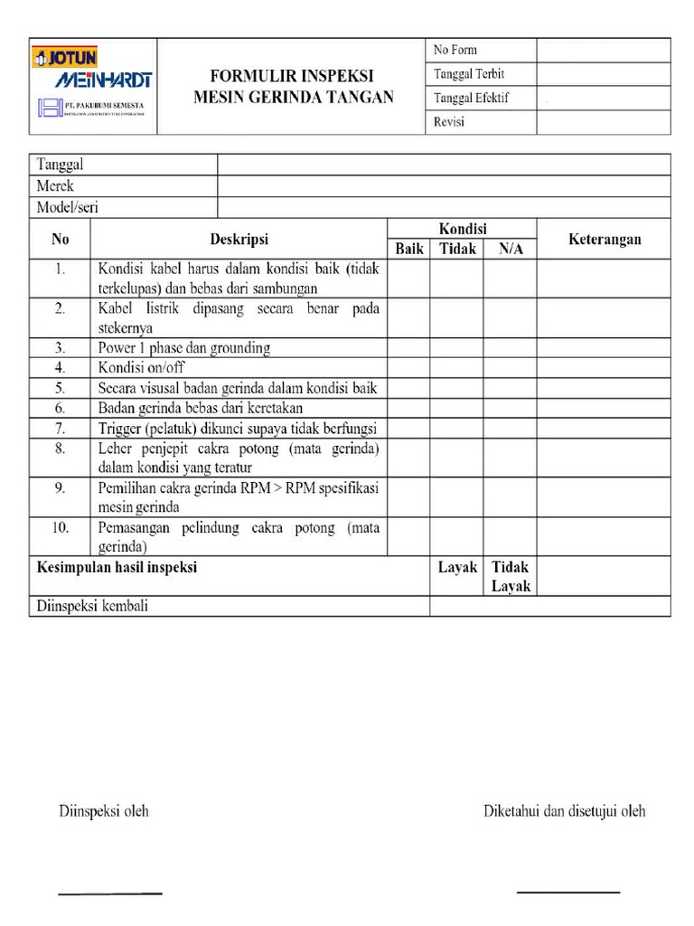 CHECKLIST GERINDA REV 1 | PDF