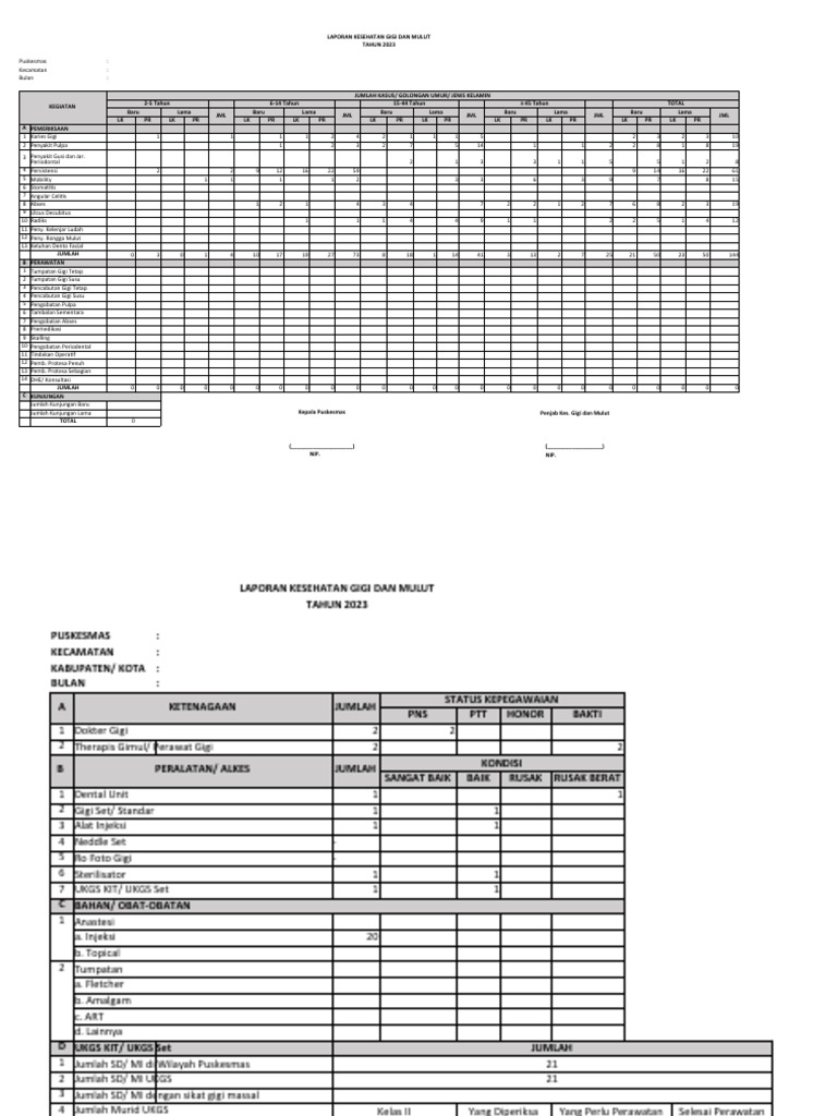 Format Laporan Ukgs Puskesmas 2023 | PDF