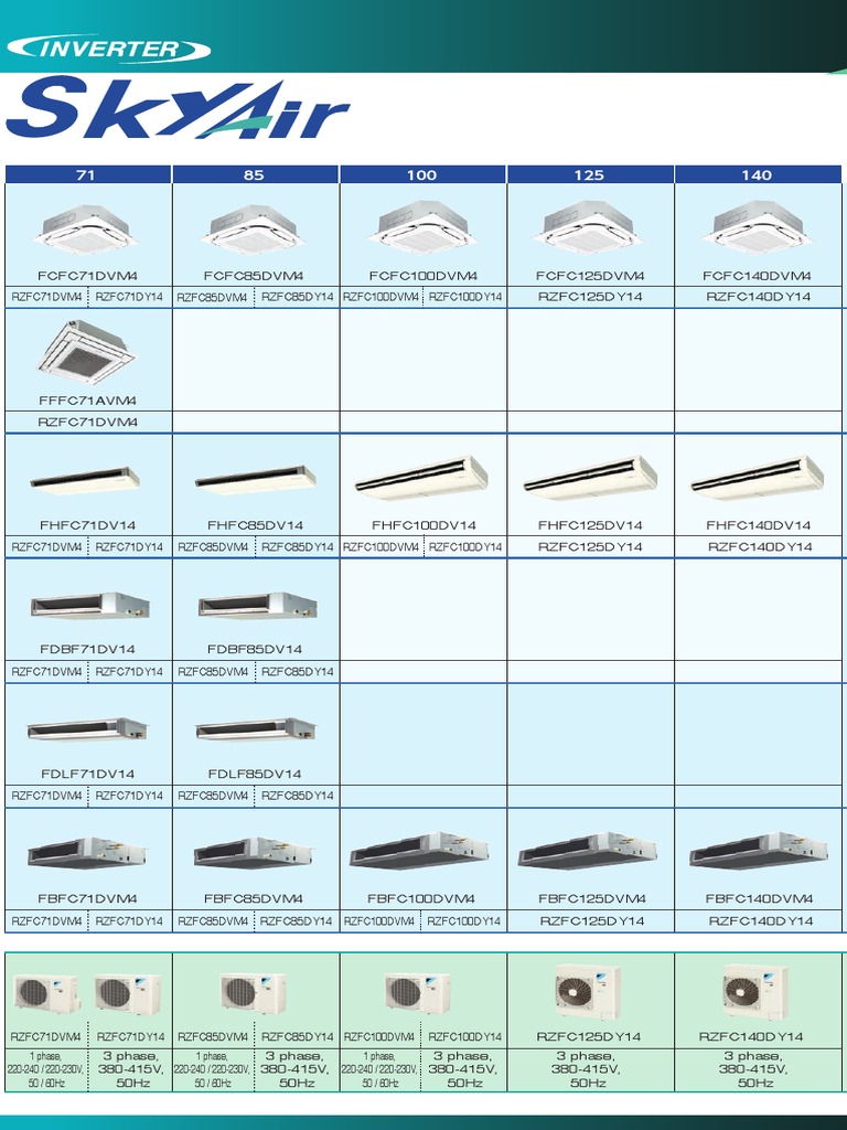 Daikin Cassette AC Model Specifications | PDF | Air Conditioning ...