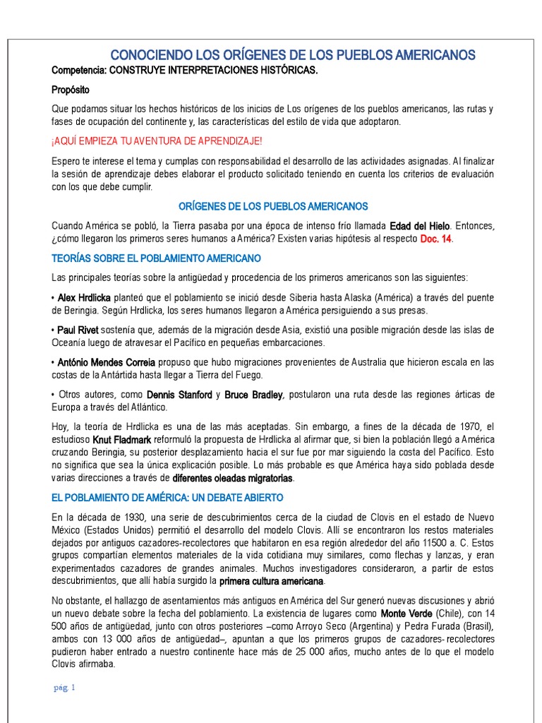 Tema 7 CCSS Conociendo Los Origenes de Los Pueblos Americanos | PDF | Cazador recolector ...