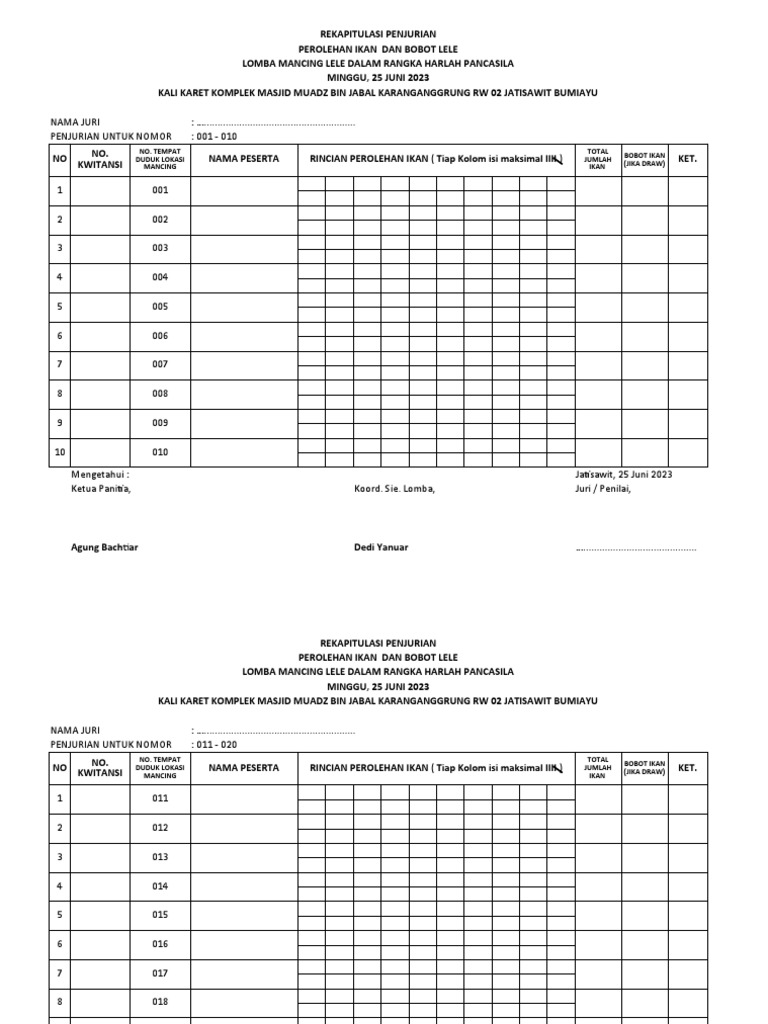 Form Juri Lomba Mancing | PDF