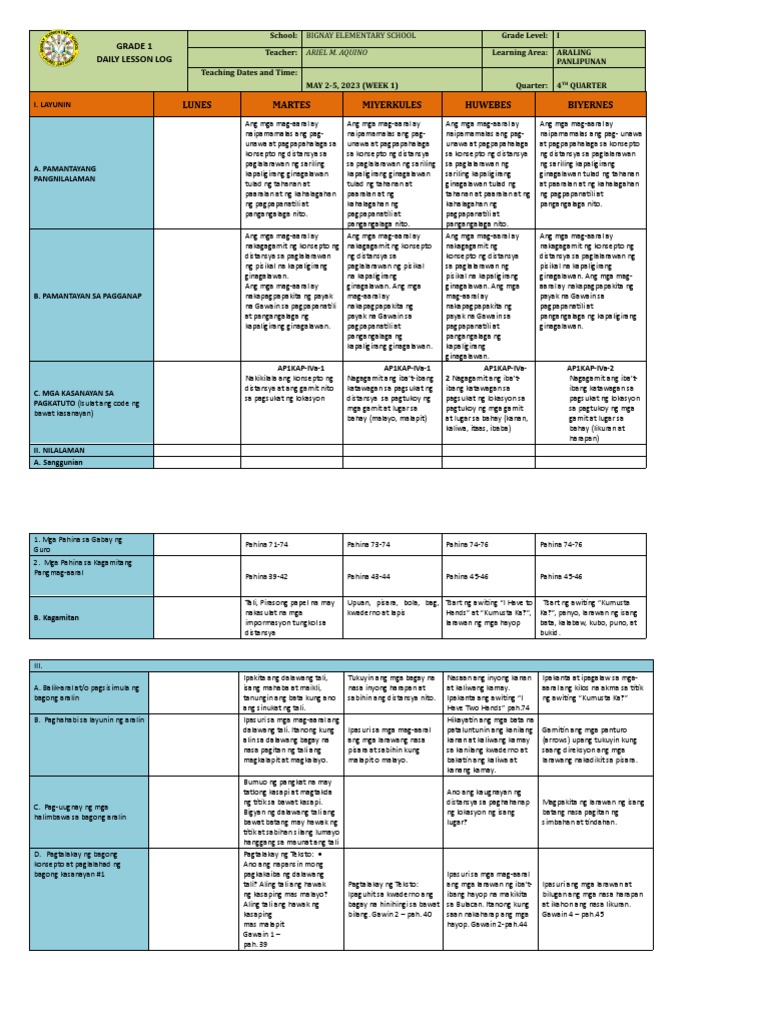 DLL Araling Panlipunan 1 q4 w1 | PDF