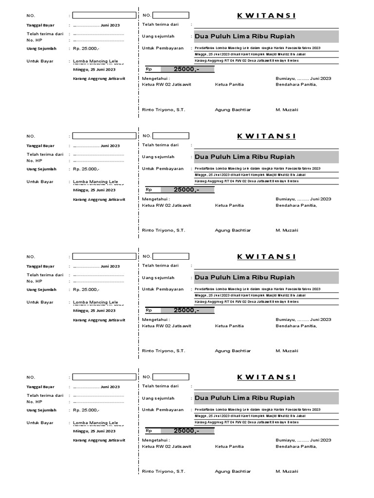 Kwitansi Daftar Lomba Mancing | PDF