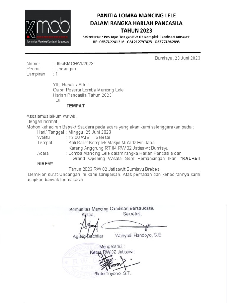 Undangan Lomba Mancing Lele 2023 | PDF