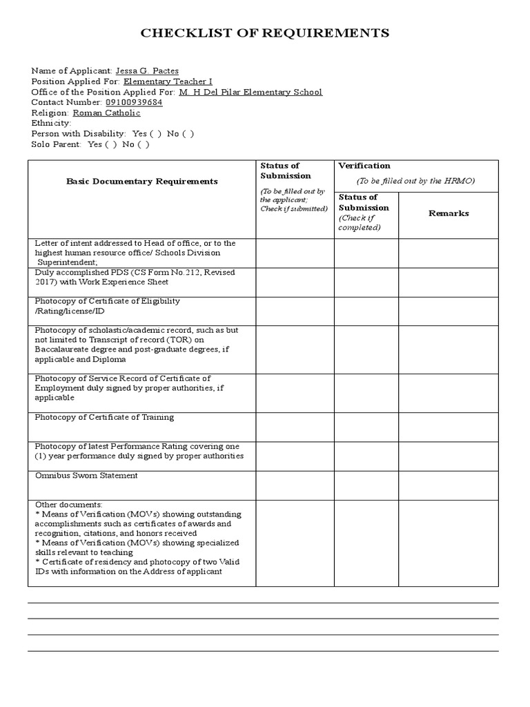 Checklist of Requirements | PDF