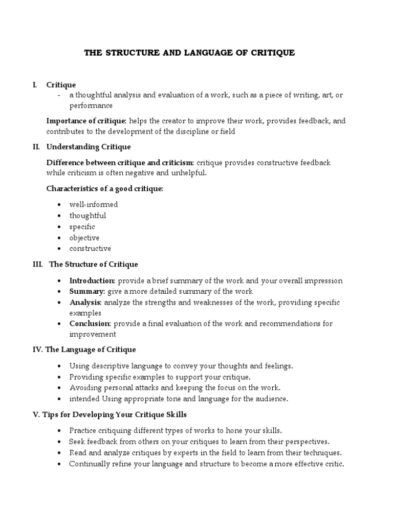 The Structure and Language of Critique | PDF | Evaluation | Thought