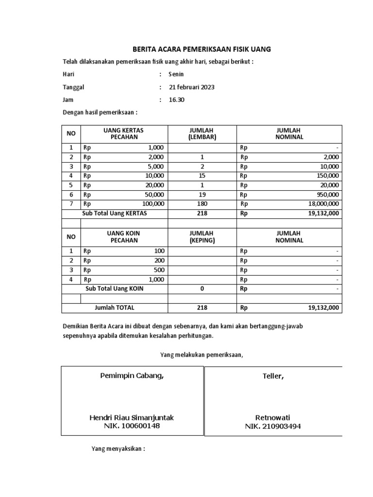Laporan Harian Hasil Ots TGL 09 Jan 2023 | PDF