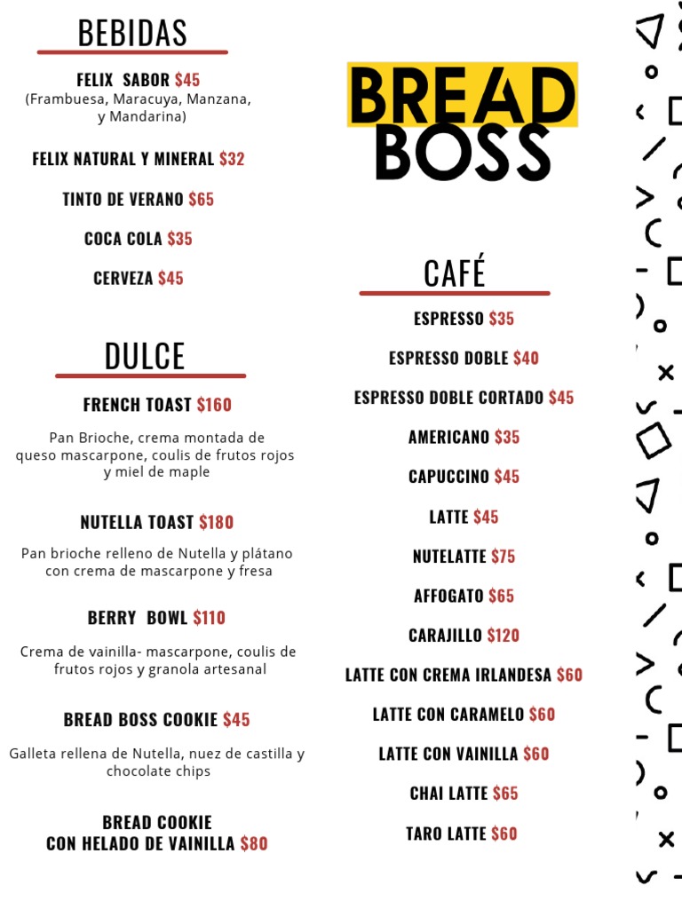 Menú BREAD BOSS 1 | PDF | Tocino | Queso