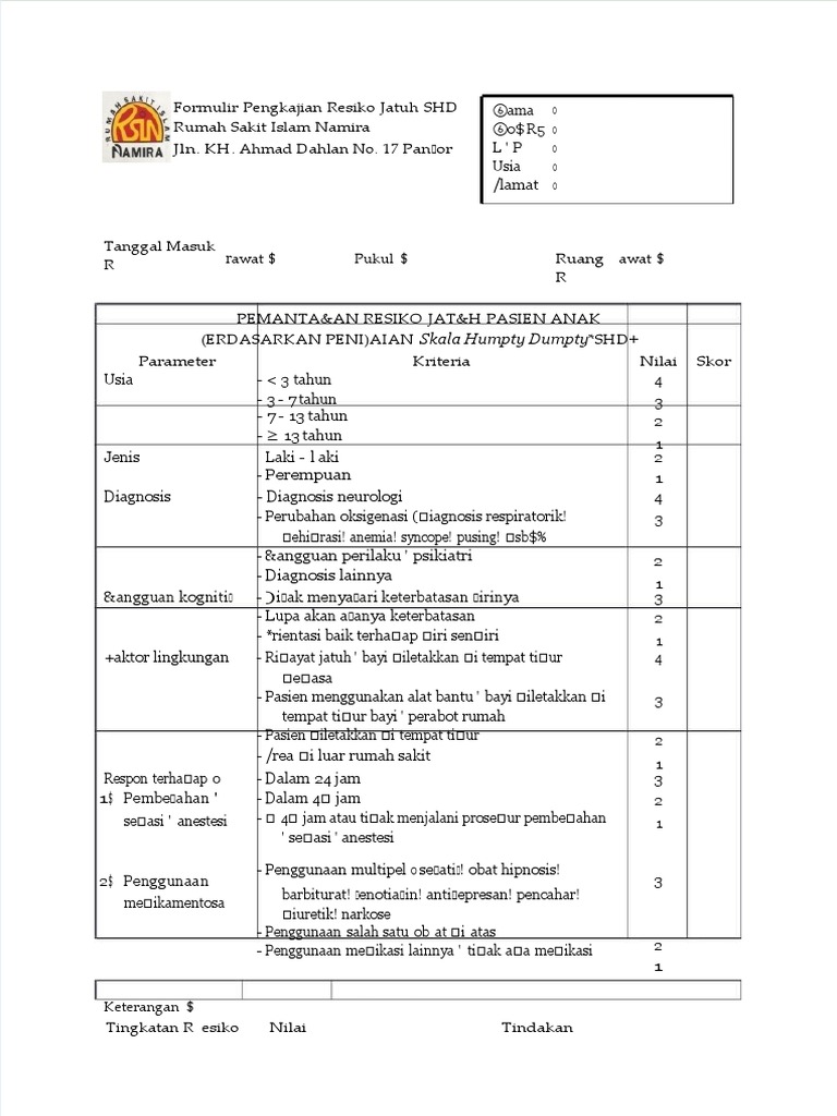 Form Resiko Jatuh Humpty Dumpty | PDF