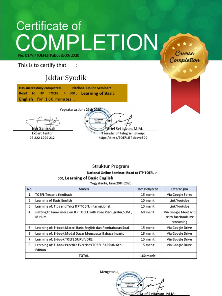 Jakfar Syodik Toefl | PDF | Standardized Tests
