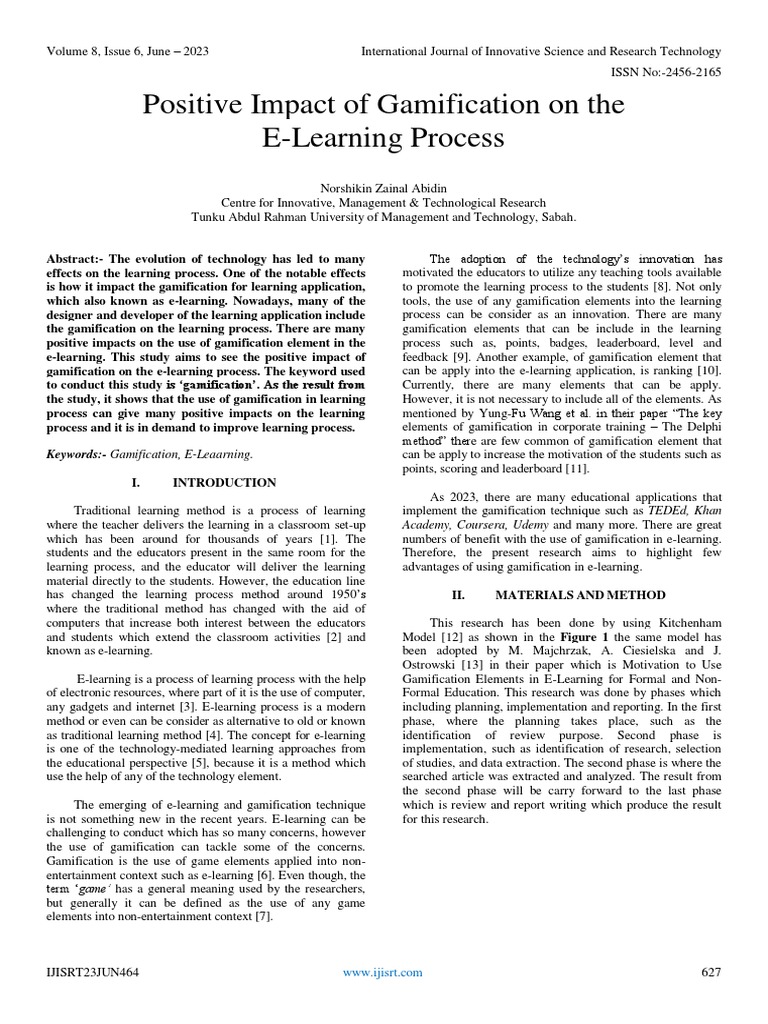 Positive Impact Of Gamification On The E Learning Process Pdf