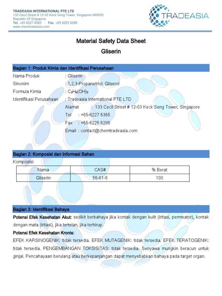 Material Safety Data Sheet. - Gliserin | PDF