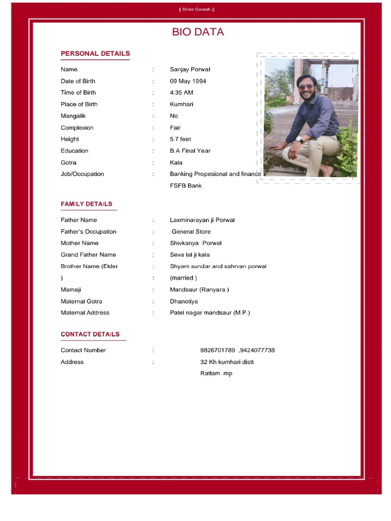 Bio Data Sanjay Porwal | PDF