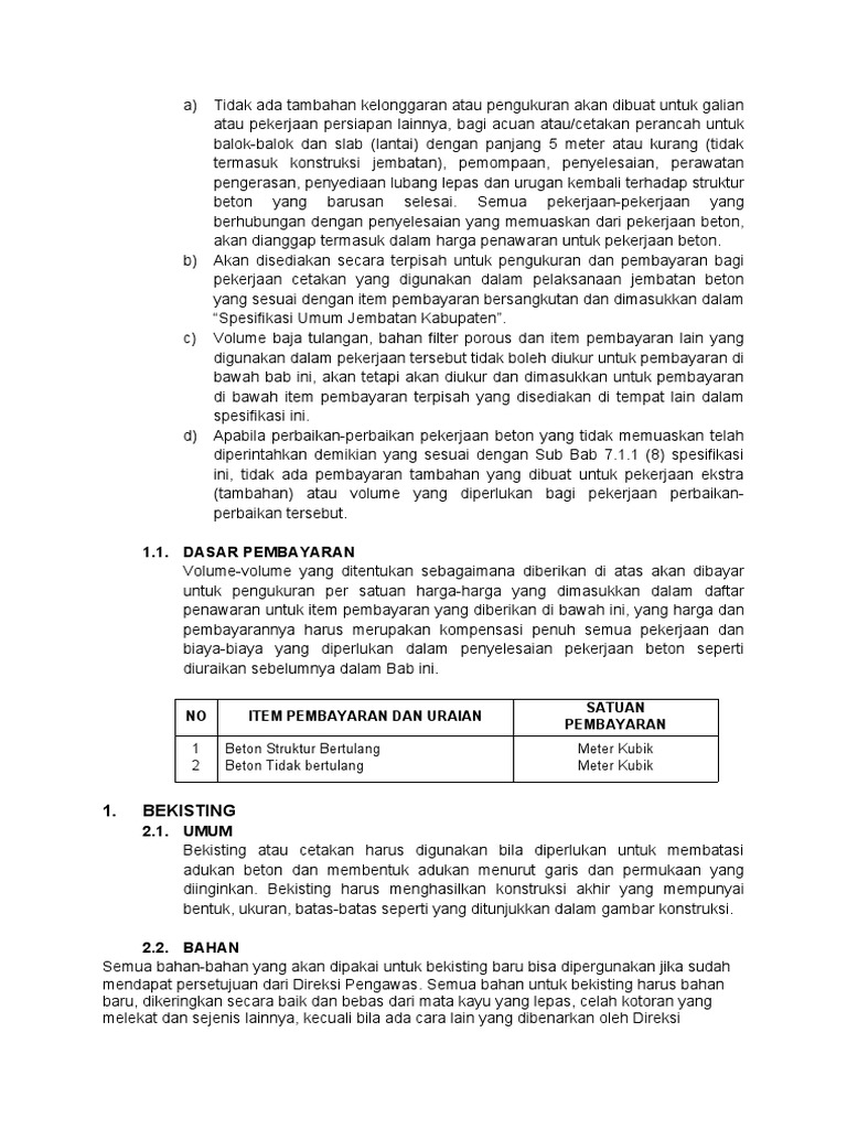 1.1. Dasar Pembayaran: 1. Bekisting | PDF