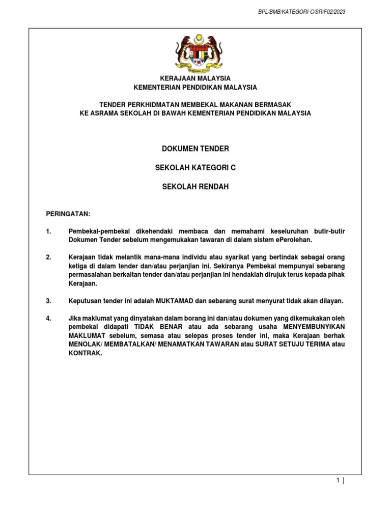 09 8 Dokumen Tender BMB Kategori C (SR) F2 2023 | PDF