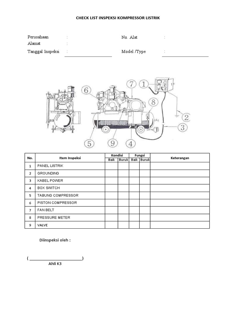 FORM CHECK LIST KOMPRESSOR | PDF