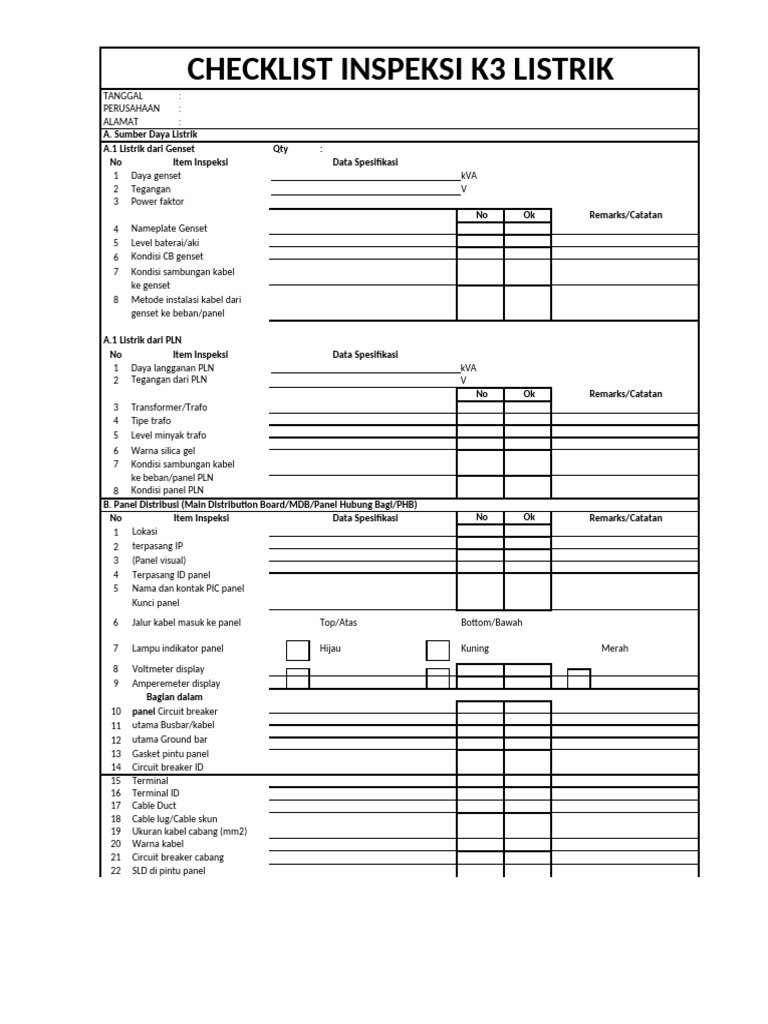 Form Inspeksi Listrik - Compress | PDF