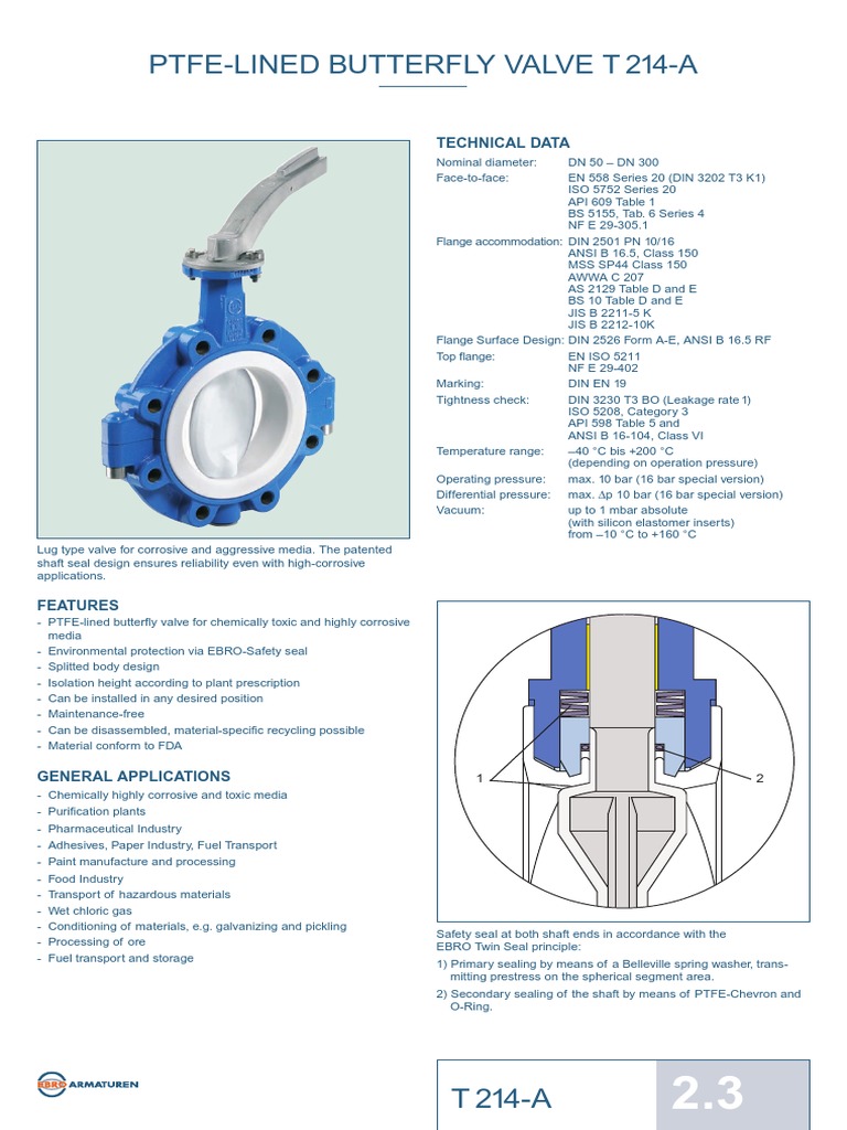 Ptfe-Lined Butterfly Valve T 214-A Ptfe-Lined Butterfly Valve T 214-A Ptfe-Lined Butterfly Valve ...