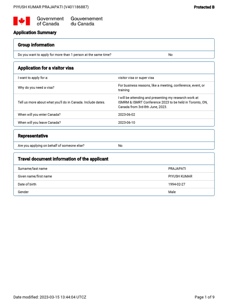 Application Summary Group Information | PDF | Passport | Travel Visa