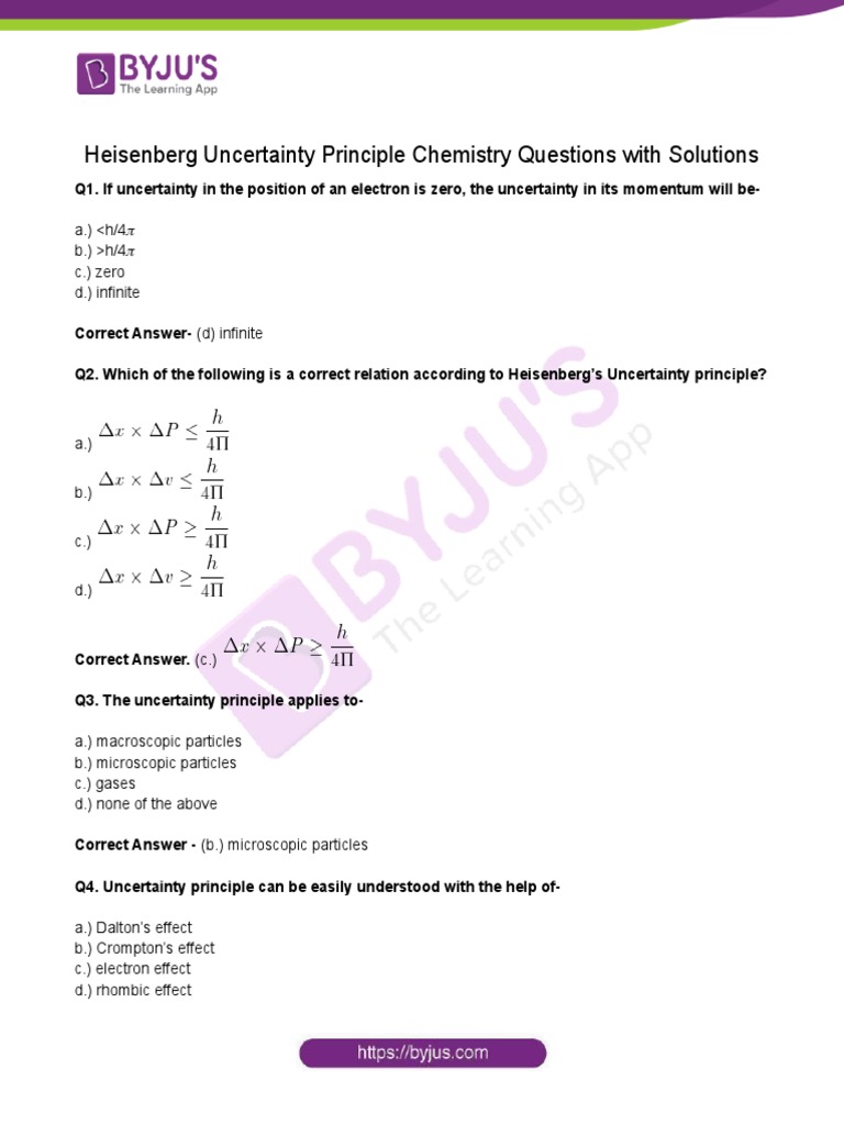 Heisenberg Uncertainty Principle Questions | PDF | Electron ...