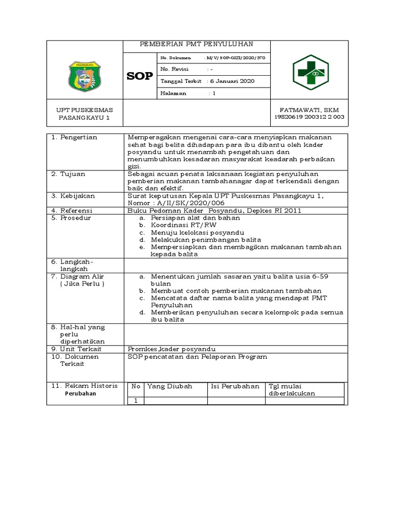 Sop Pemberian PMT Penyuluhan | PDF