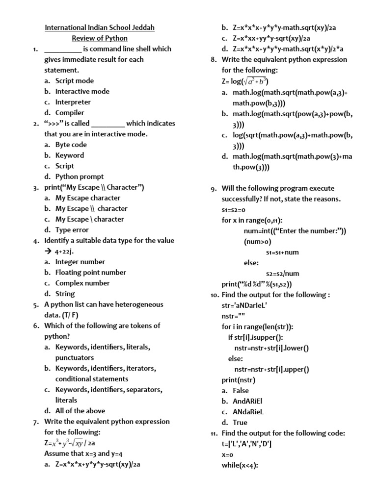Xi Pythonreview Pdf Python Programming Language Reserved Word 