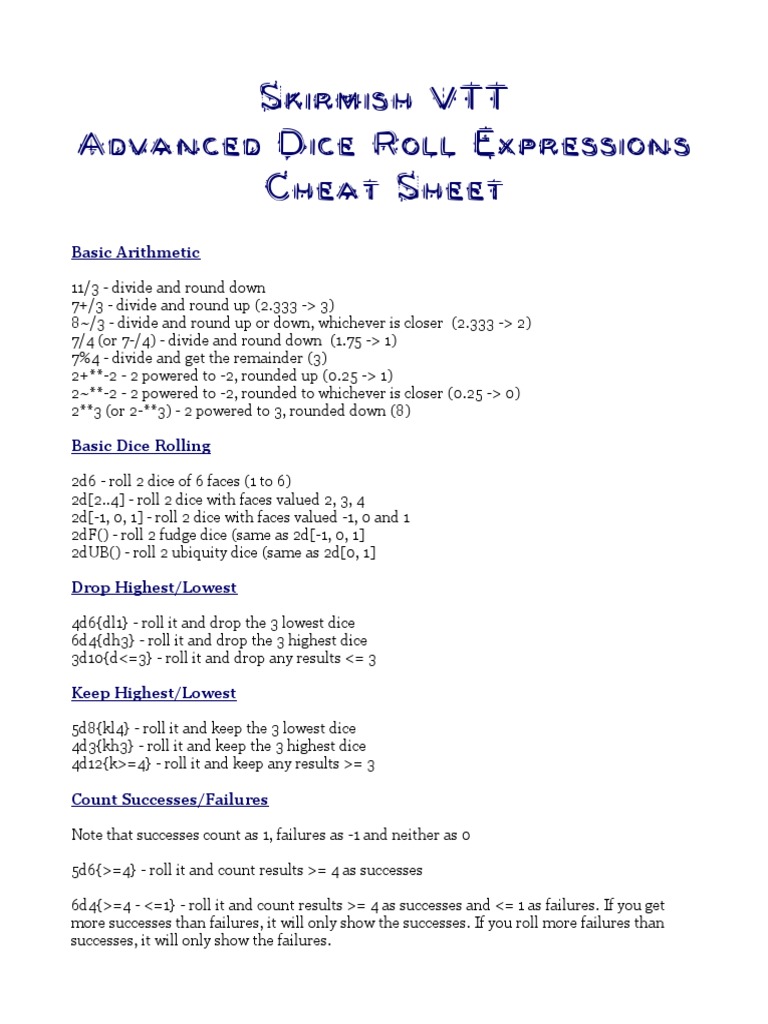 Dice Roll Expressions | PDF | Mathematics | Gaming