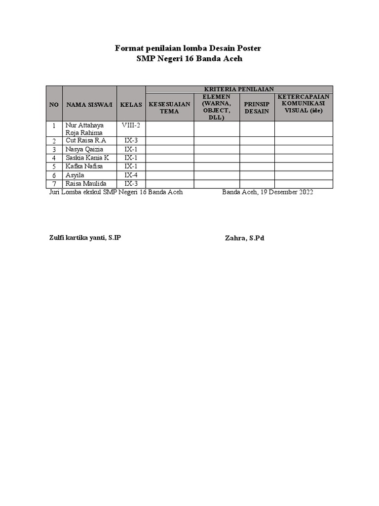 Format Penilaian Lomba Desain Poster | PDF
