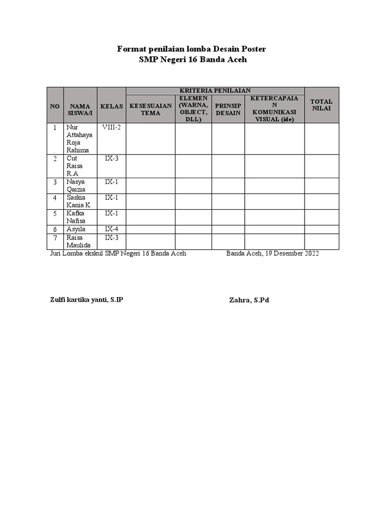 Format Penilaian Lomba Desain Poster | PDF