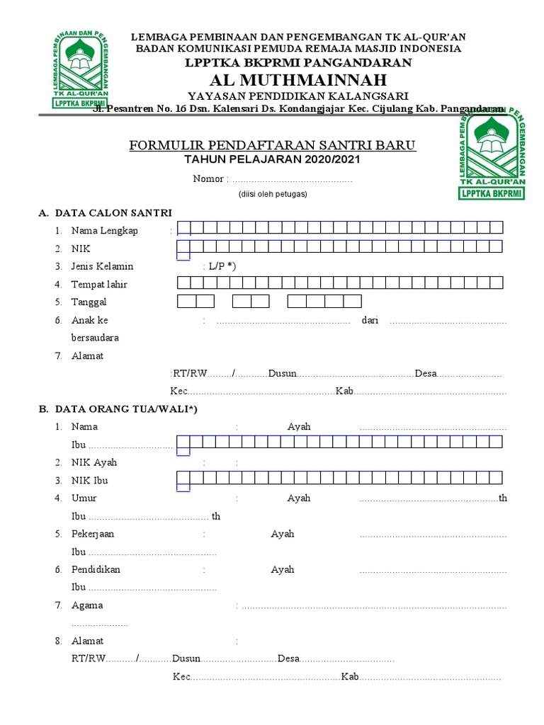 Formulir Siswa Baru TPQ | PDF