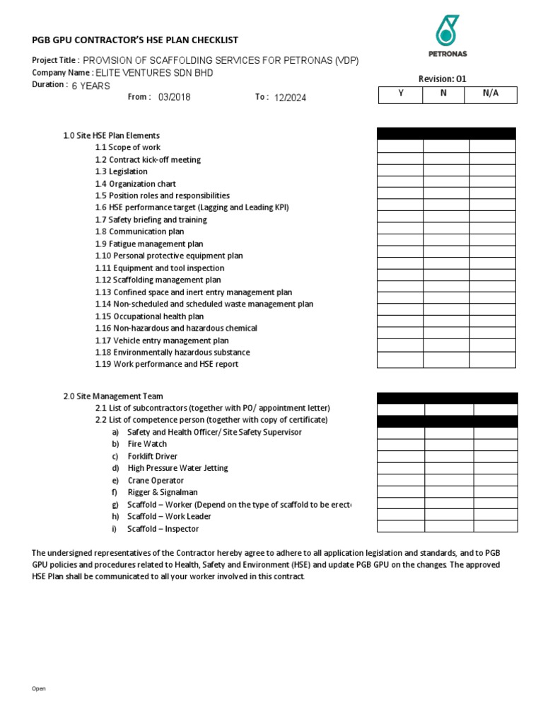 PGB GPU Contractor HSE Plan Checklist | PDF | Personal Protective ...