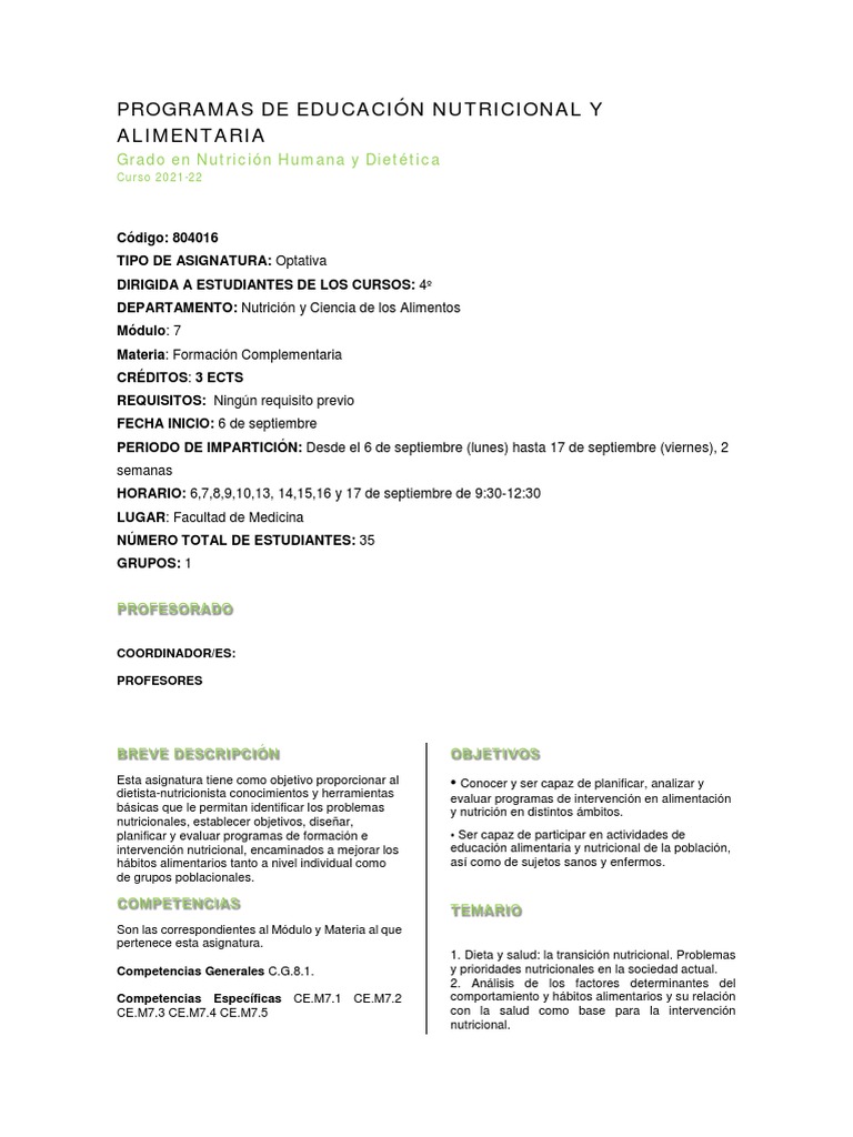 Programas de Educacion Nutricional 3 | PDF | Evaluación | Nutrición