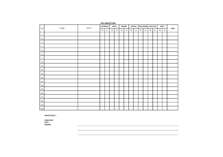 PPE Inspection - Sample | PDF