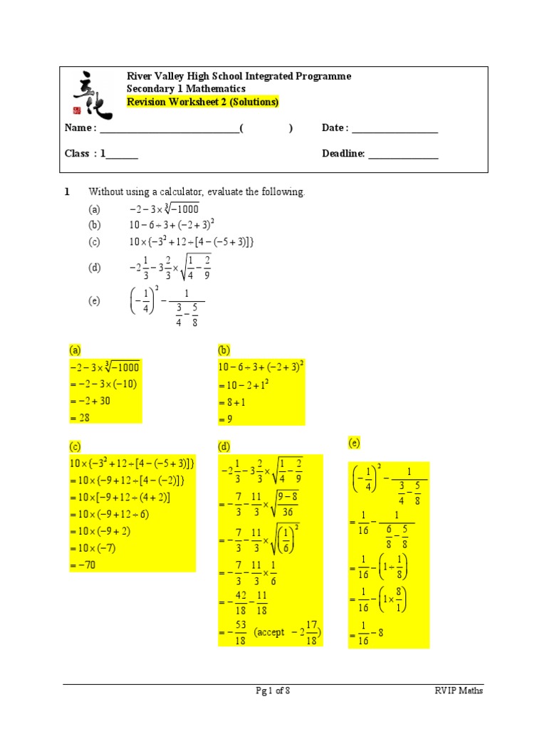Revision Worksheet 2 (Worked Solutions) | PDF | Mathematical Analysis | Mathematical Concepts