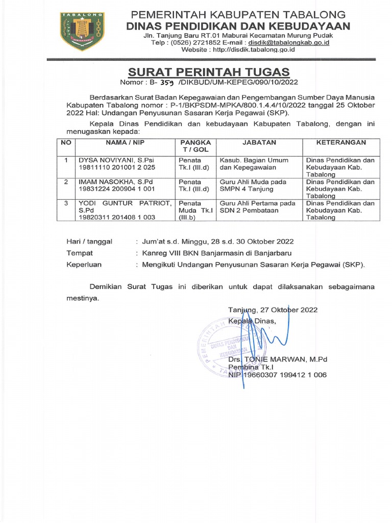 Surat Tugas Penyusunan SKP | PDF