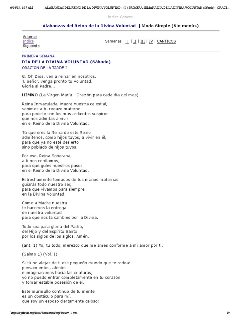 ALABANZAS DEL REINO DE LA DIVINA VOLUNTAD _ {I.} PRIMERA SEMANA DIA DE LA DIVINA VOLUNTAD ...