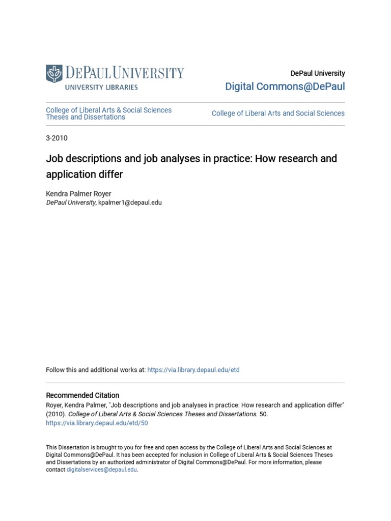 Job Descriptions and Job Analyses in Practice - How | PDF | Performance ...