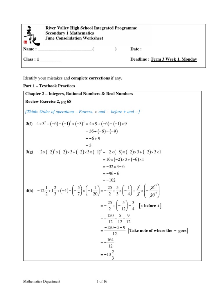 S1 Math Consolidation WS - June 2023 Solutions | Download Free PDF ...