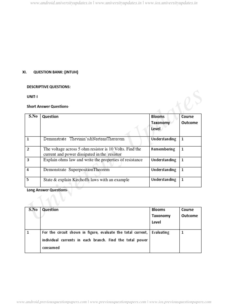 JNTUH BEE Important Questions | PDF | Transformer | Electric Motor