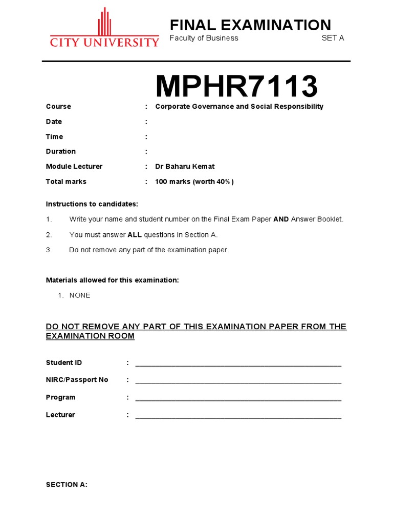 CSR SET A QUESTION - EXAM NOV 2020 - MAIN MBA Final Exam | PDF ...