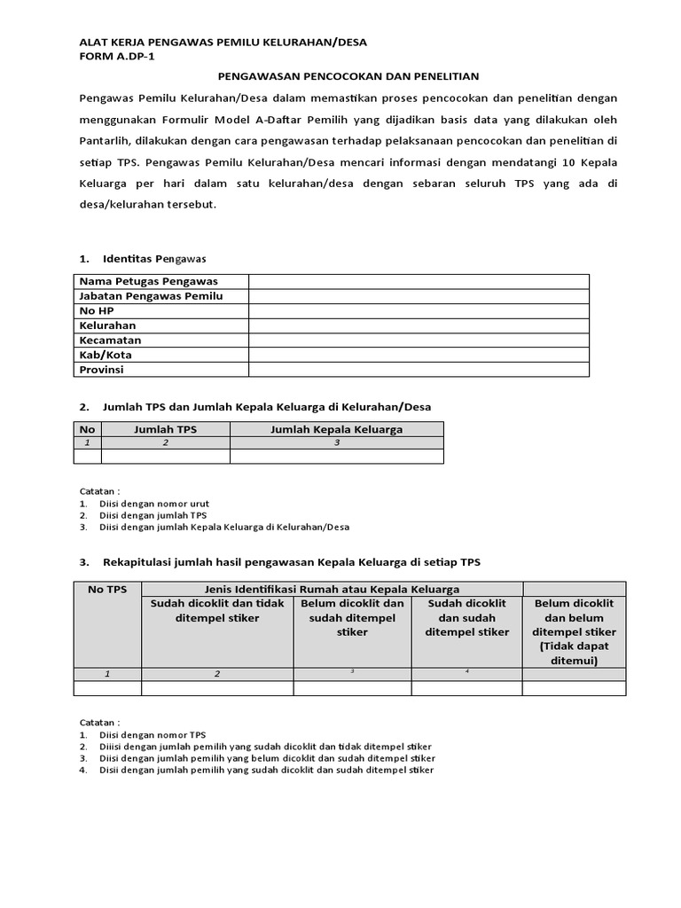 NEW Form A.DP-1 PKD ........... - Pengawasan Pencoklitan - TGL ............ | PDF