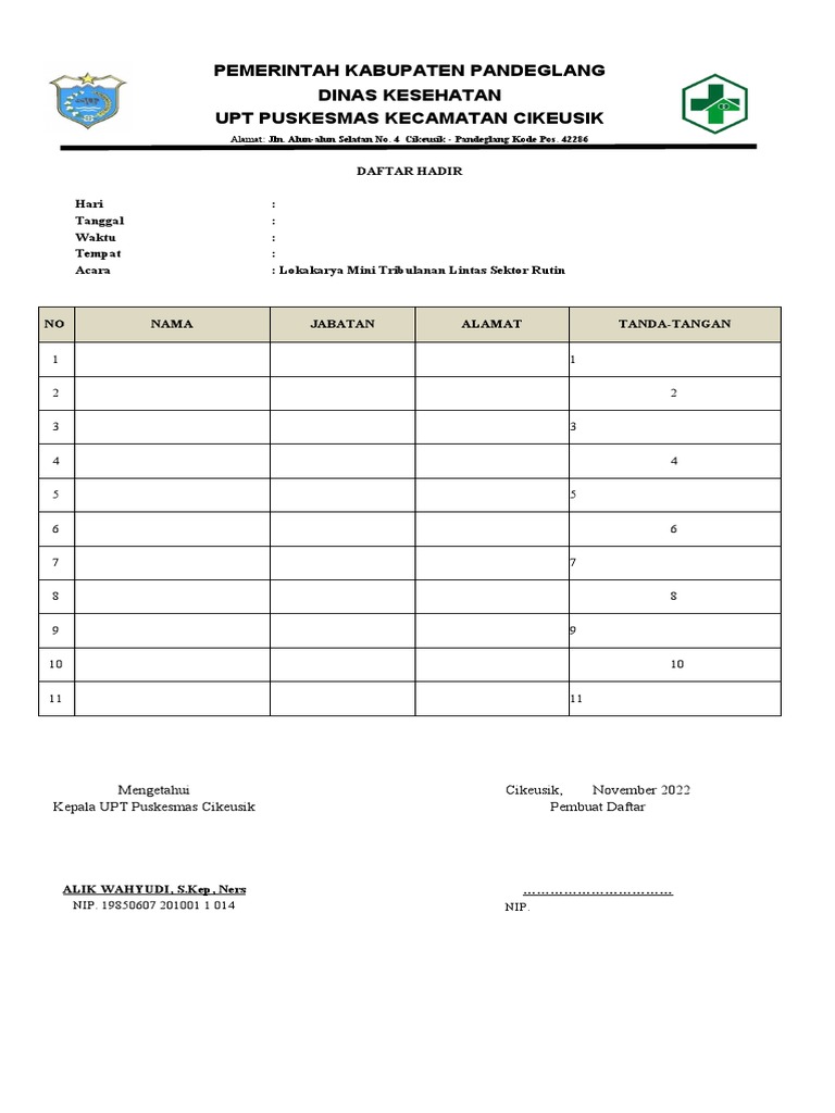 Daftar Hadir Lotri Ke 4 BLN November 2022 DLL | PDF