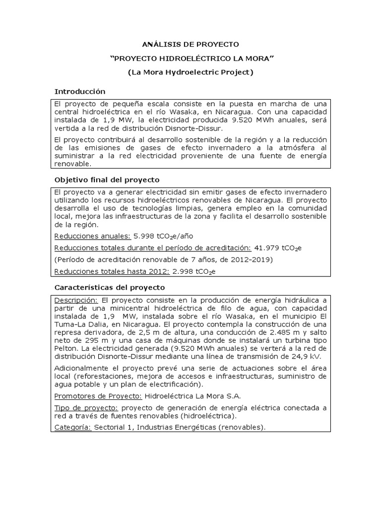 Proyecto Hidroeléctrico Sostenible | PDF | Hidroelectricidad | Energía ...
