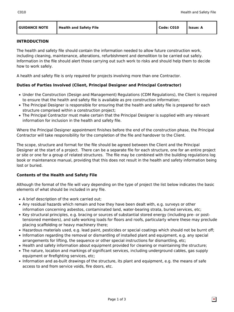 Health and Safety File | PDF | Safety