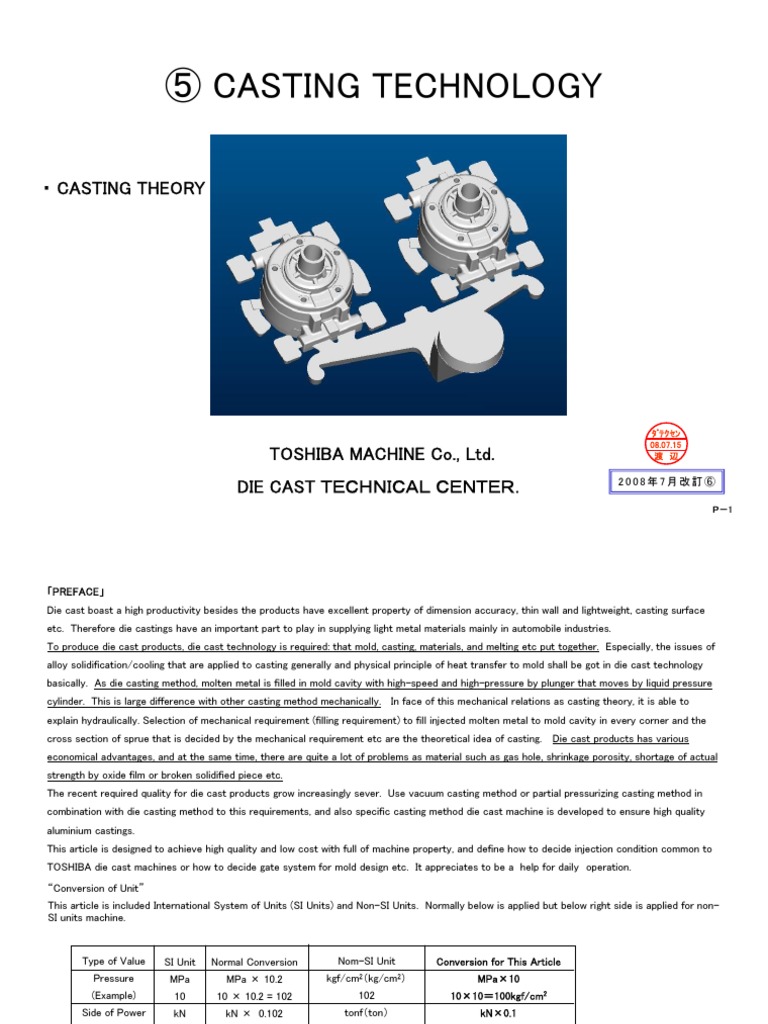 Die Casting Parameter Calculations-Toshiba | PDF | Casting ...
