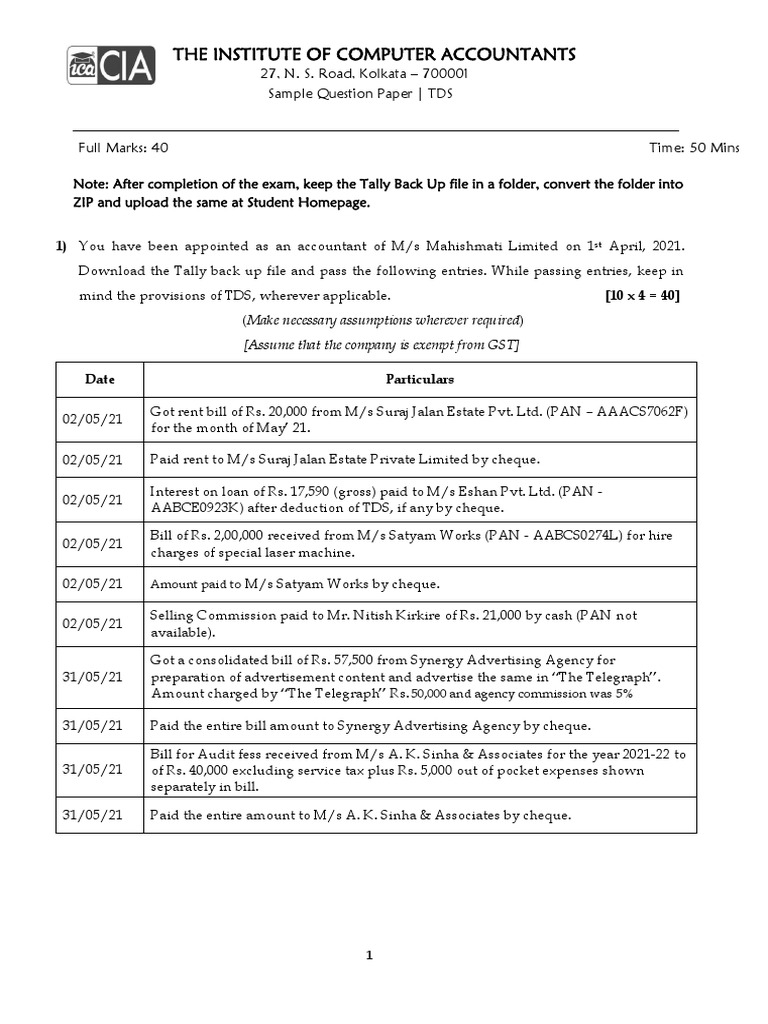 TDS Sample Question Paper Sep'21 | PDF